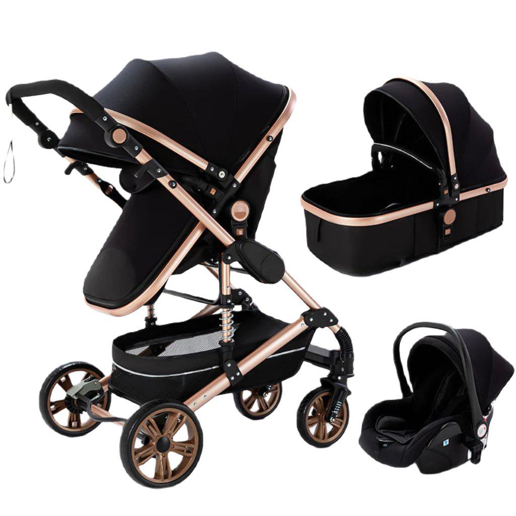 Black/Gold 3-in-1 Baby Stroller Luxury – Maternity Miracles