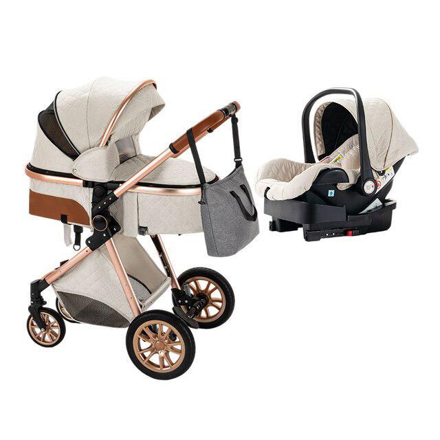 White/Gold Premium 3-in-1 Baby Stroller For Newborn Babies – Maternity ...